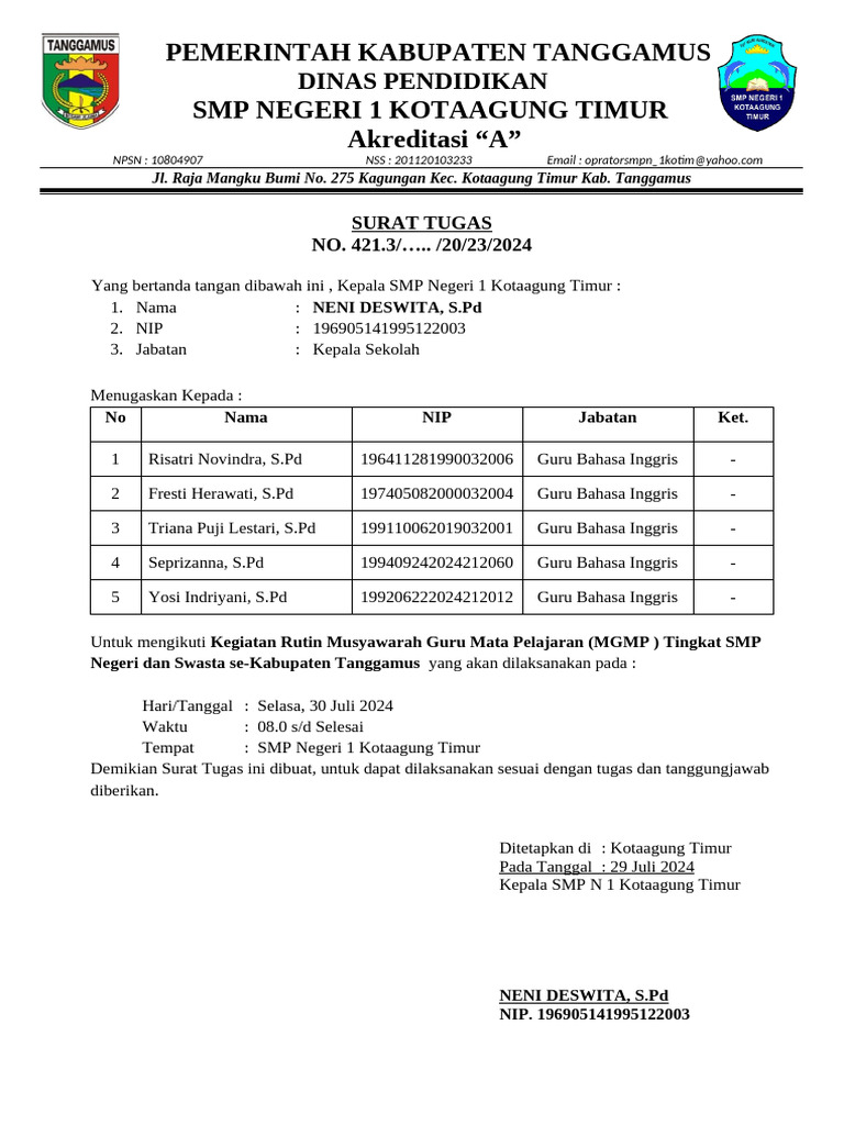 Surat Tugas MGMP Juli | PDF