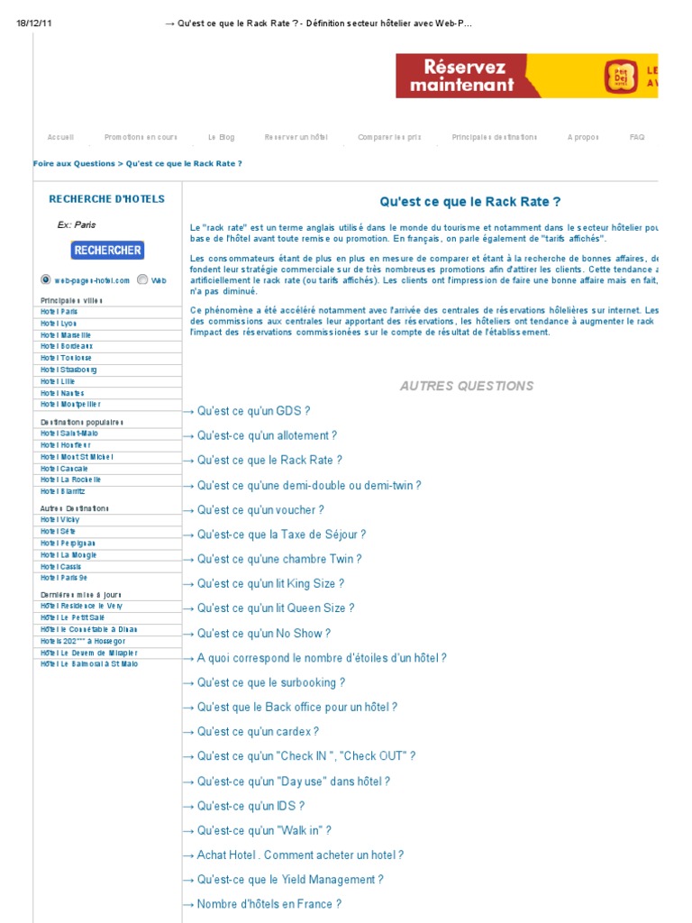 Qu'est Ce Que Le Rack Rate - Définition Secteur Hôtelier Avec Web-Pages ...