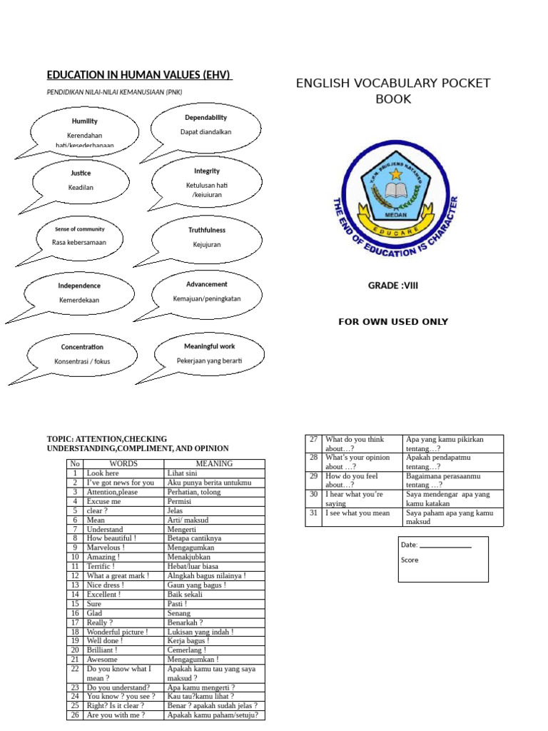 English Vocabulary Pocket Book SMP Grade Viii | PDF