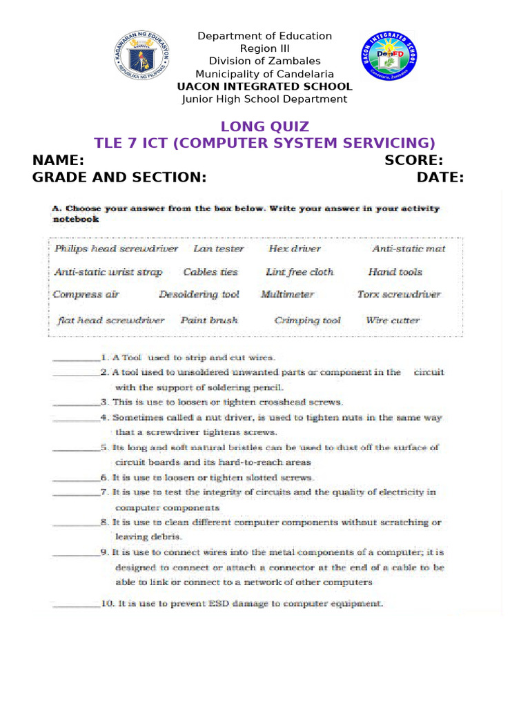 Tle 7 Long Quiz | PDF