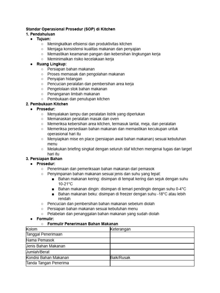 SOP Kitchen | PDF