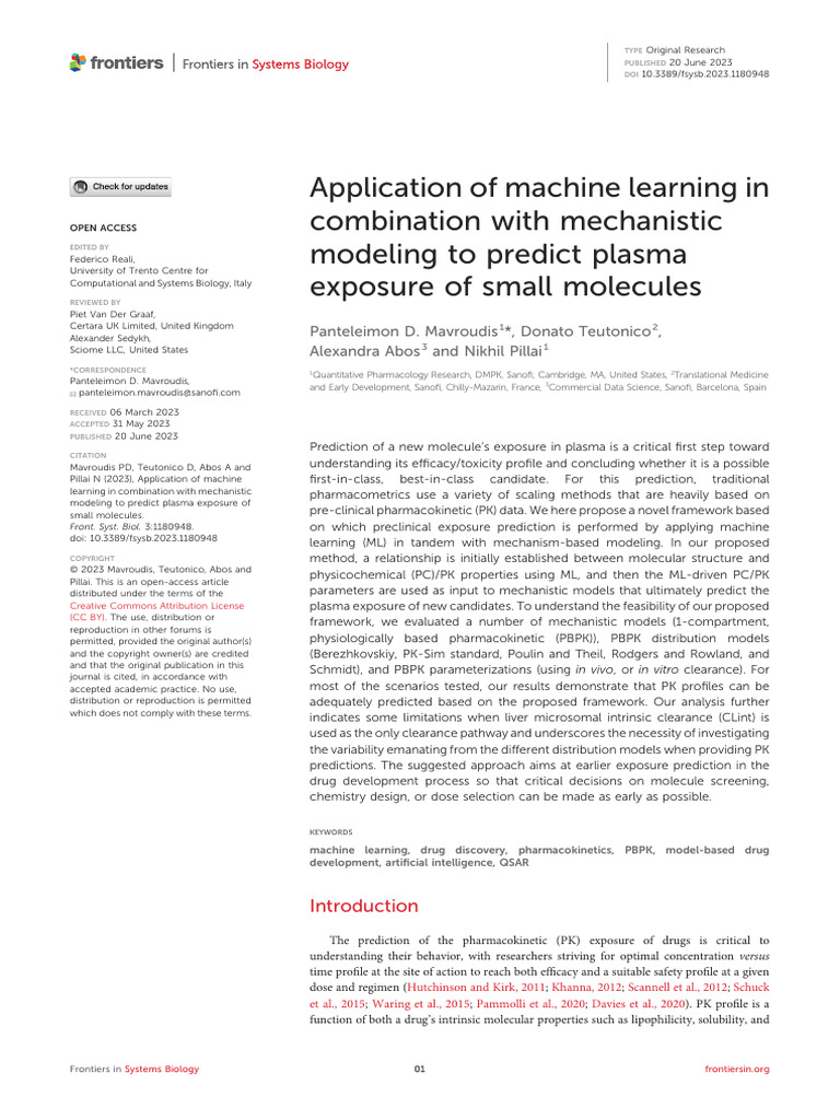 Application of Machine Learning in Combination With Mechanistic ...
