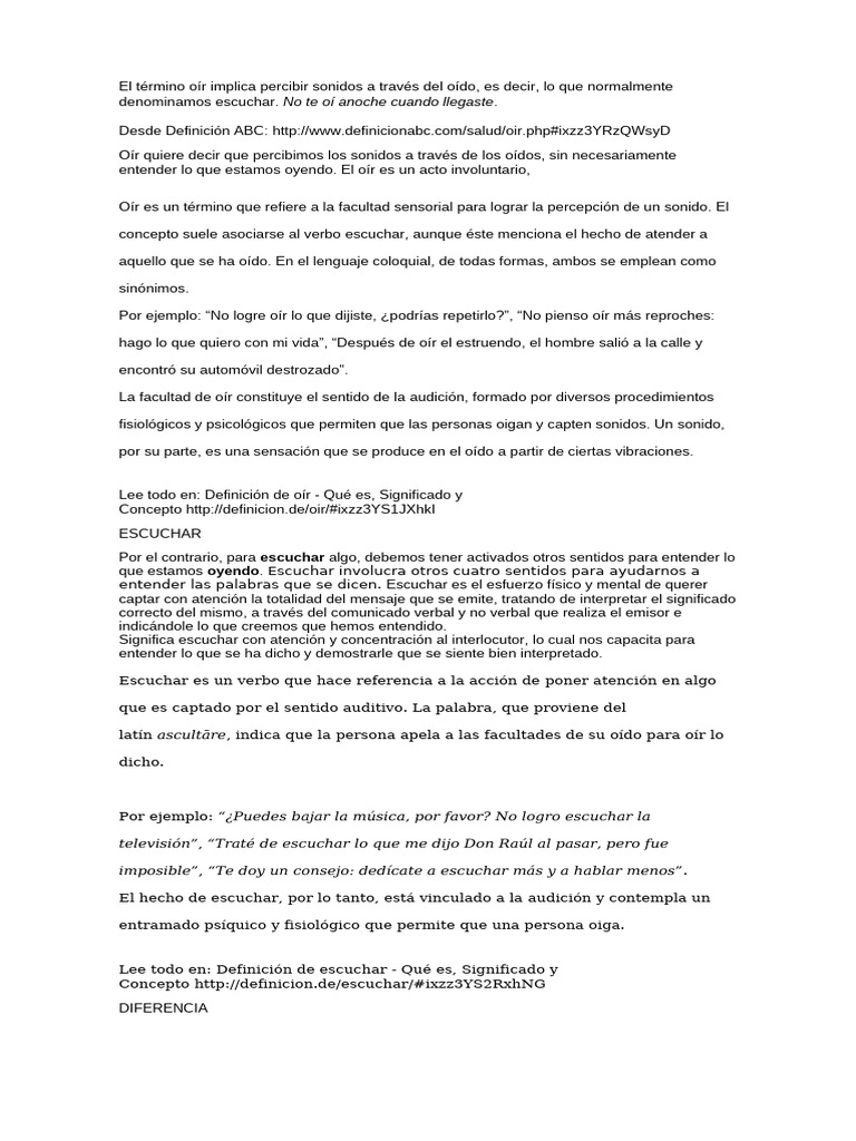Diferencias entre Oír y Escuchar | PDF | Percepción | Sentidos