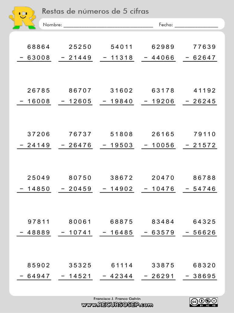 Restas Numeros 5 Cifras Recursosep | PDF
