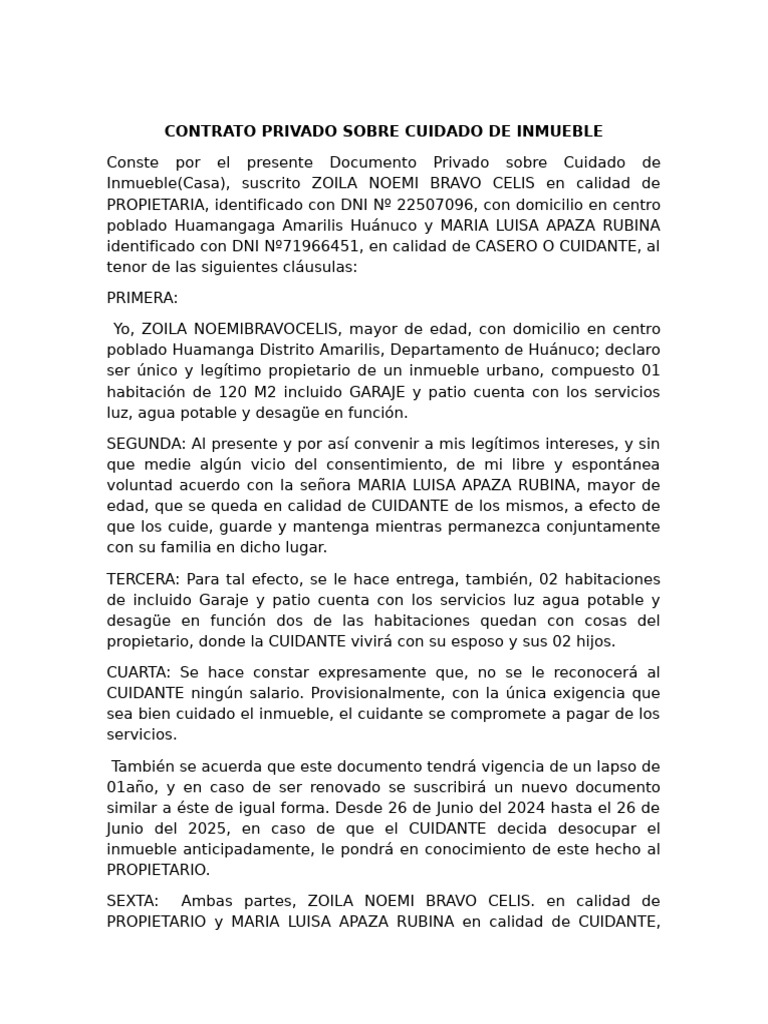 Contrato Cuidante | PDF