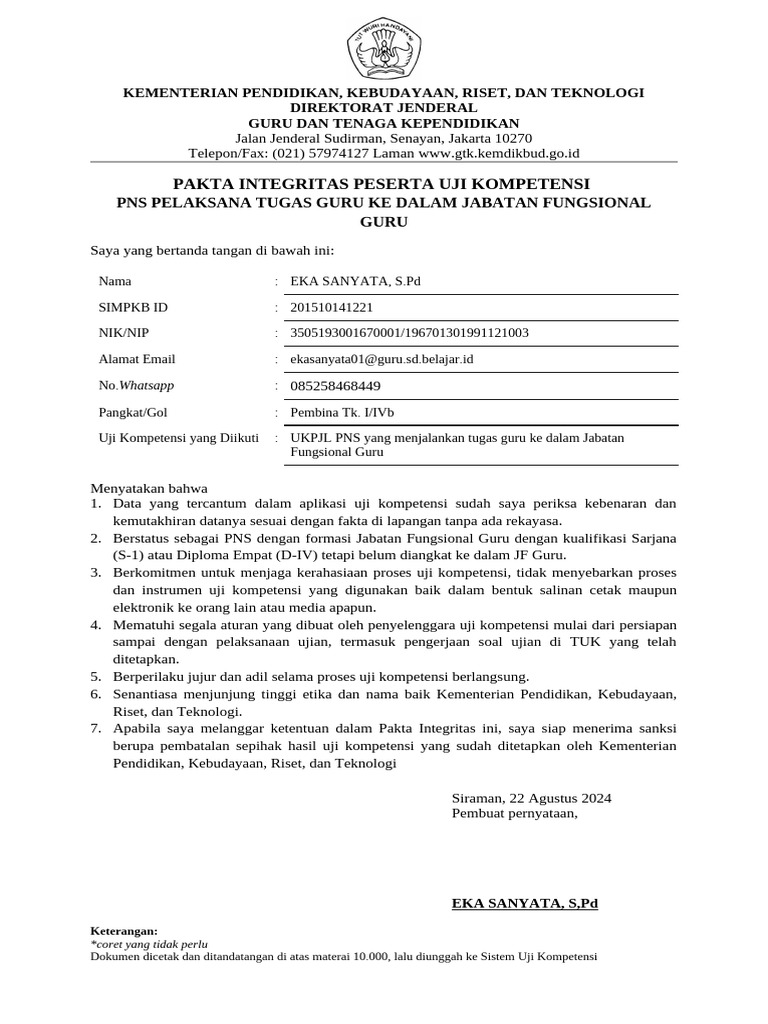 [PU7c-9.16] Pakta Integritas Peserta Uji Kompetensi Guru Pelaksana ...