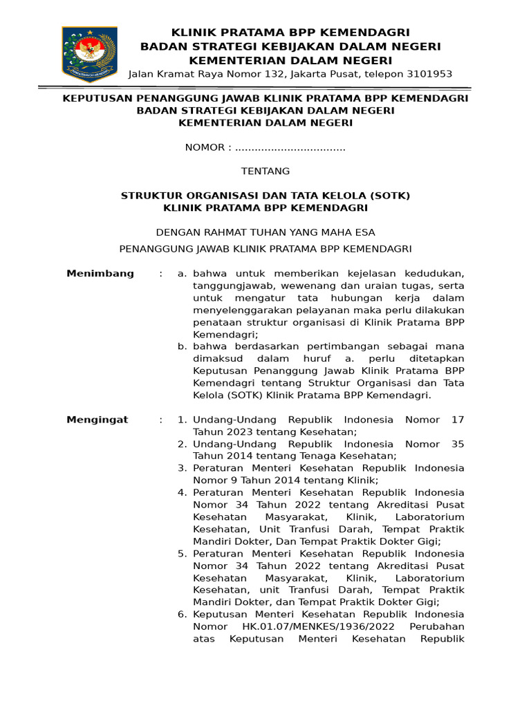 SK Struktur Organisasi, Tugas, Tanggung Jawab Dan Wewenang | PDF