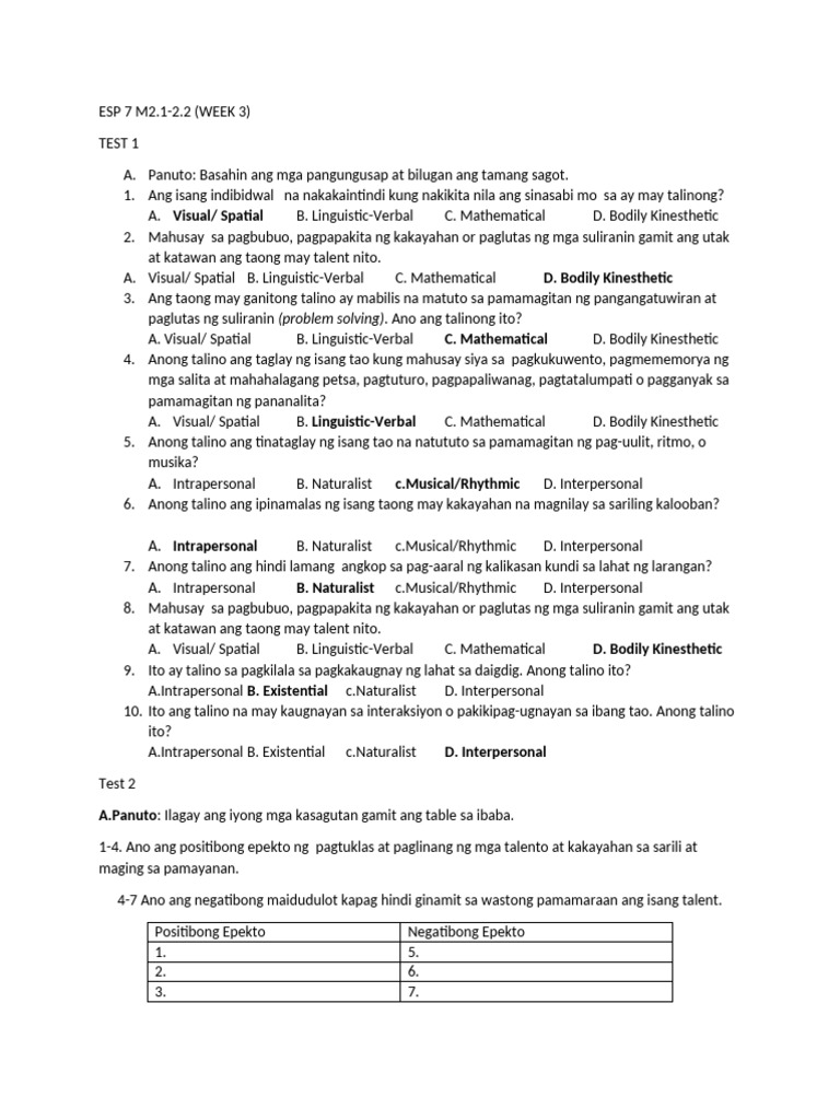ESP 7 MODULE 2 Summative | PDF