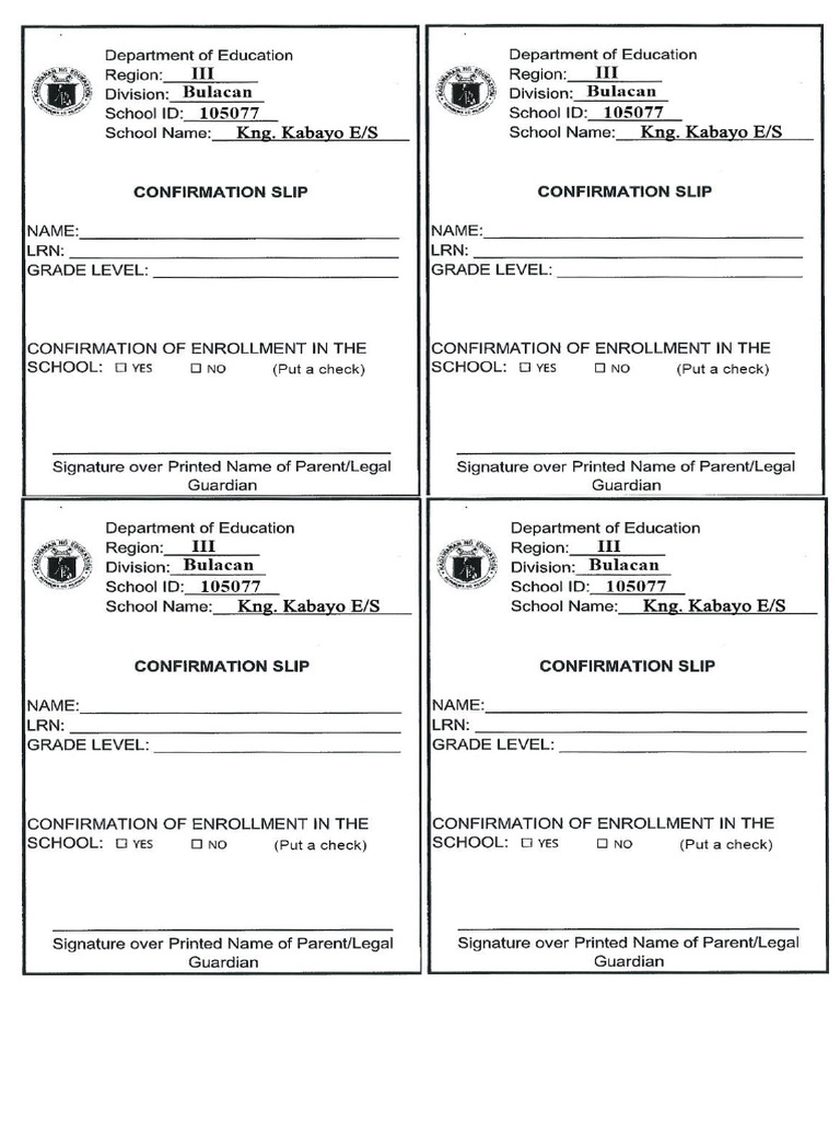CONFIRMATION SLIP On ENROLLMENT 2024 | PDF