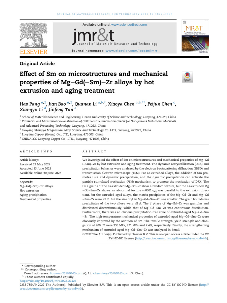 Effect of SM On Microstructures and Mechanical Properties of MG-GD (-SM ...