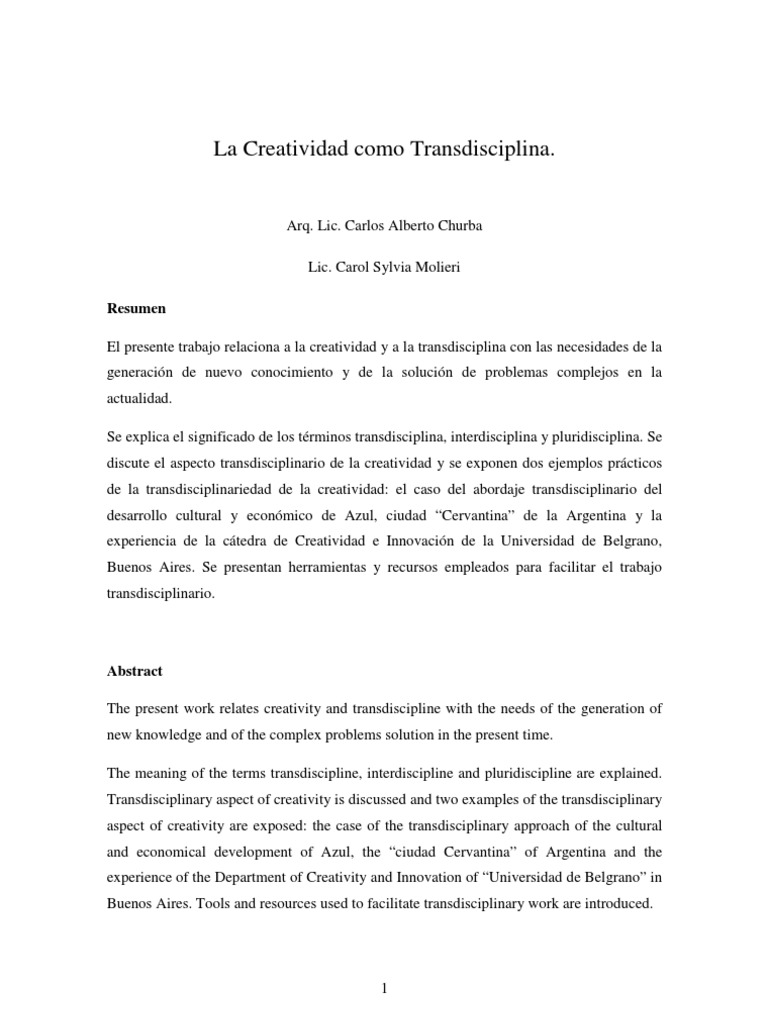 La Creatividad Como Transdisciplina | PDF | Interdisciplinariedad | Science