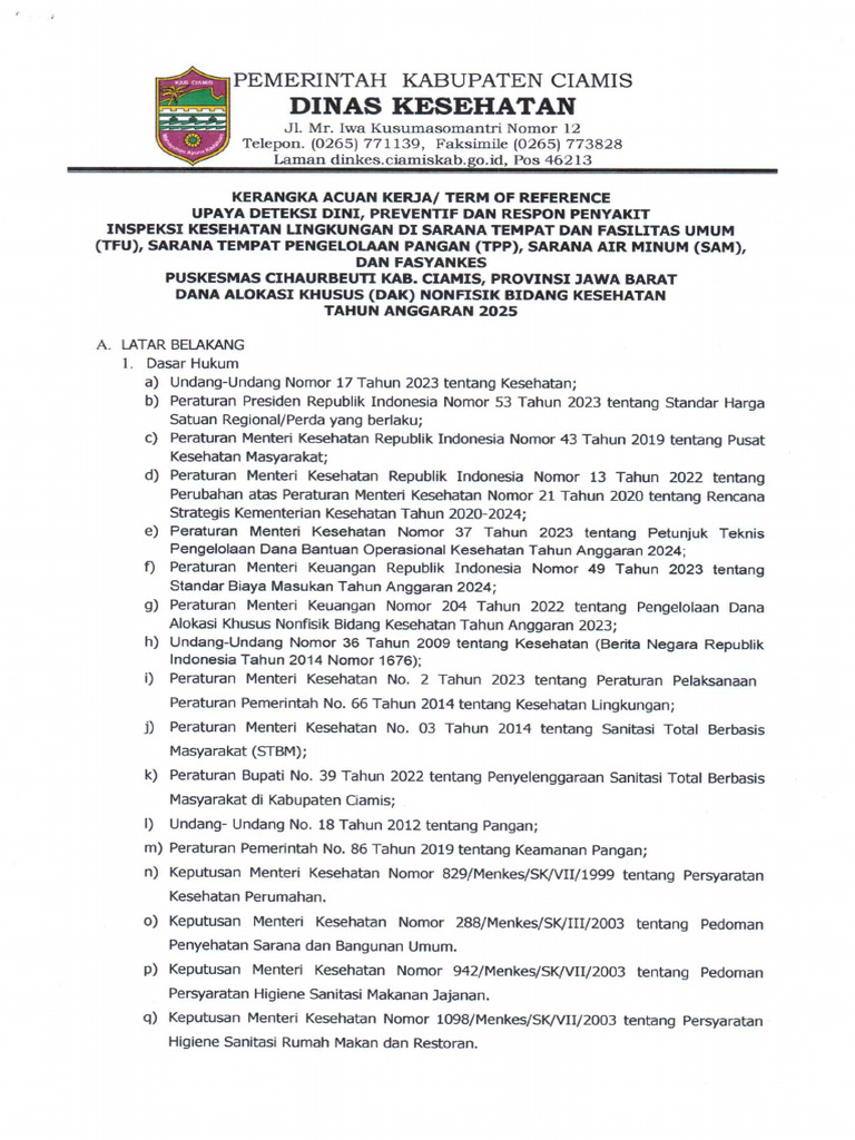 Kak Deteksi Dini 9 Inspeksi Kesling Di Sarana Tempat Dan Fasilitas Umum, Sarana Tempat ...