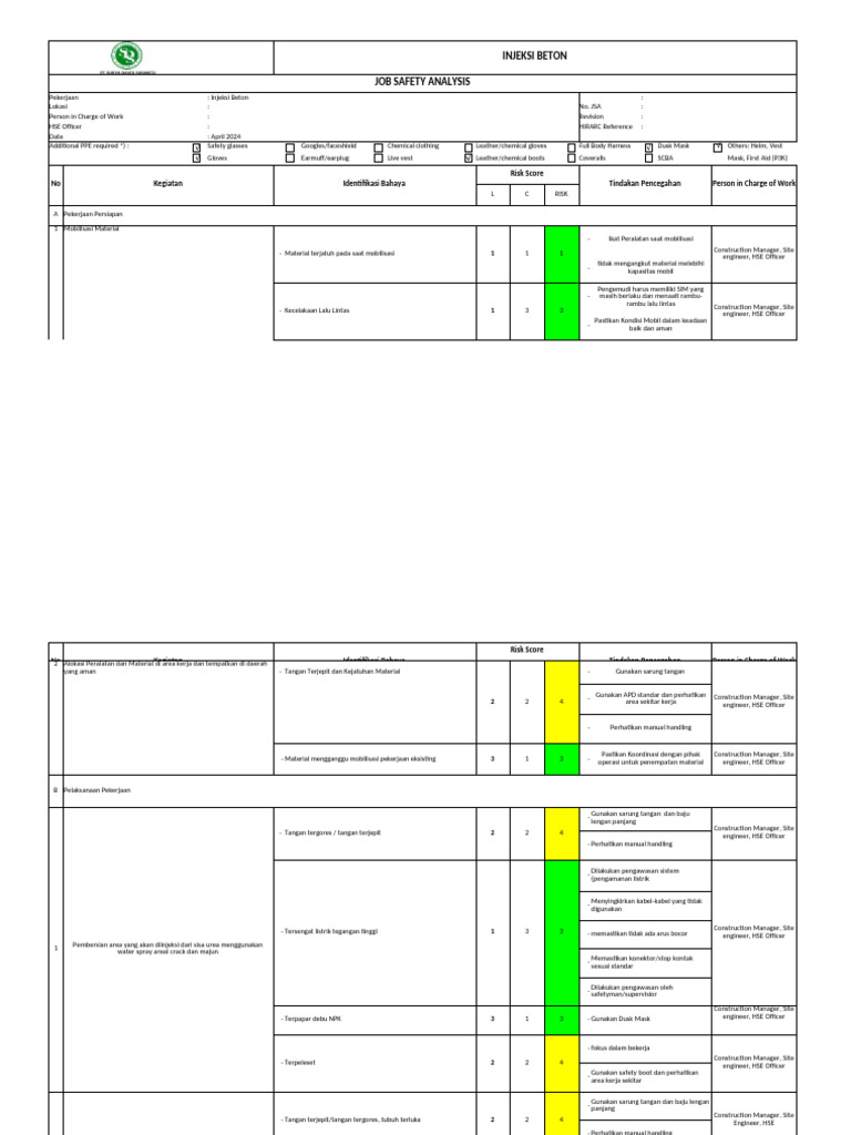 Form - Injeksi Beton Final | PDF