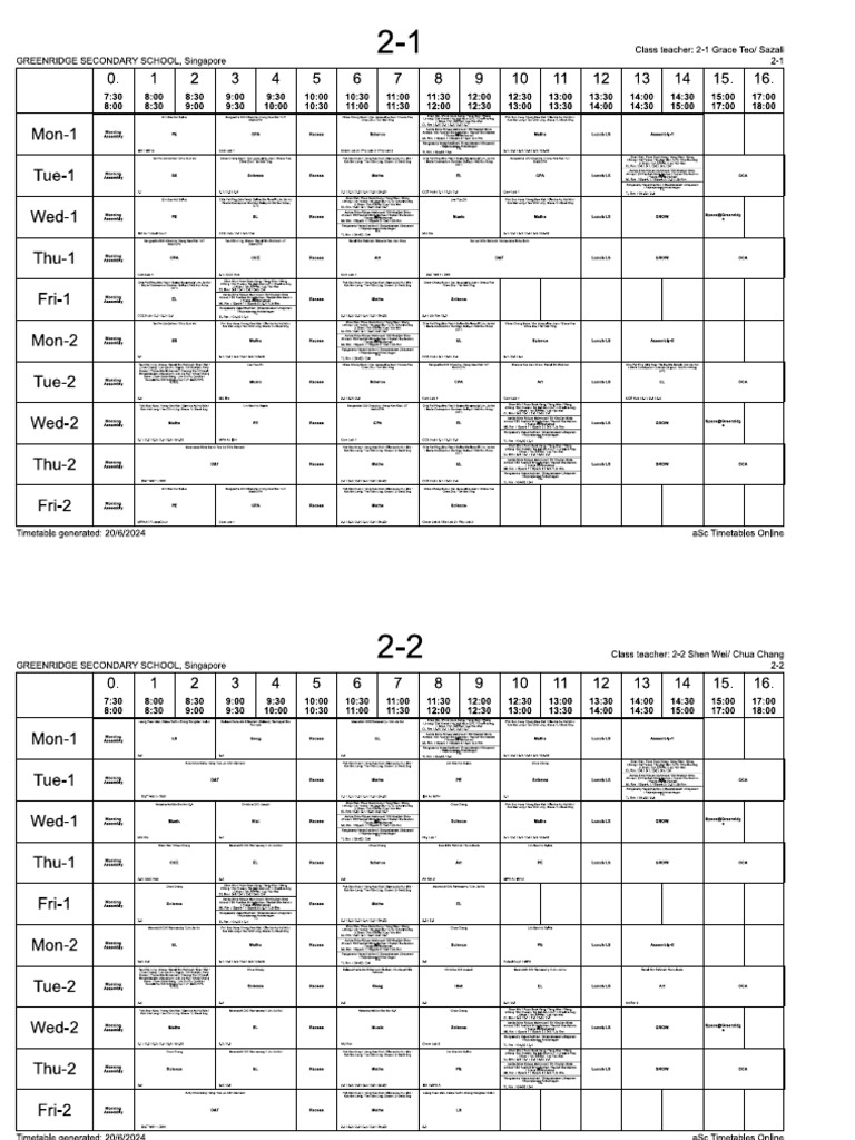 Sec 2 Sem 2 Timetable - 21 June 2024 | PDF