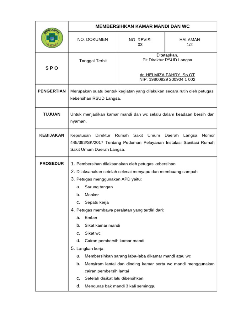 Spo Membersihkan Kamar Mandi&wc | PDF | Home & Garden
