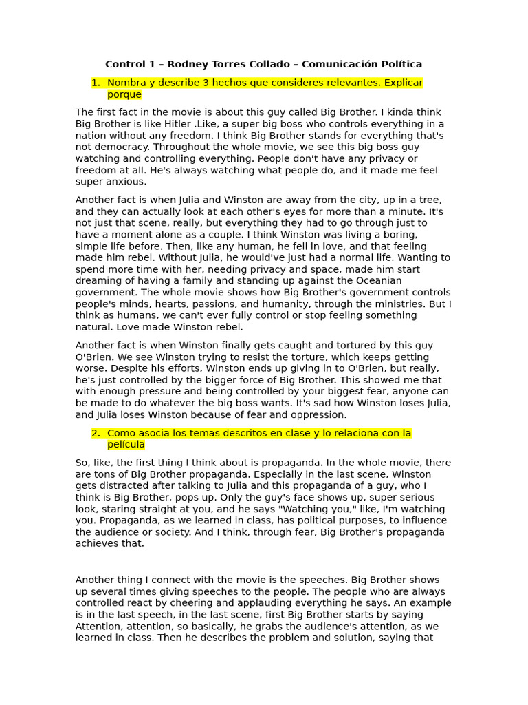 Control 1 Rodney Torres U201914510 | PDF | Social Science | Self ...