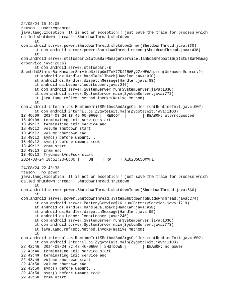 Android Shutdown Logs | PDF | Java (Programming Language) | Models Of Computation