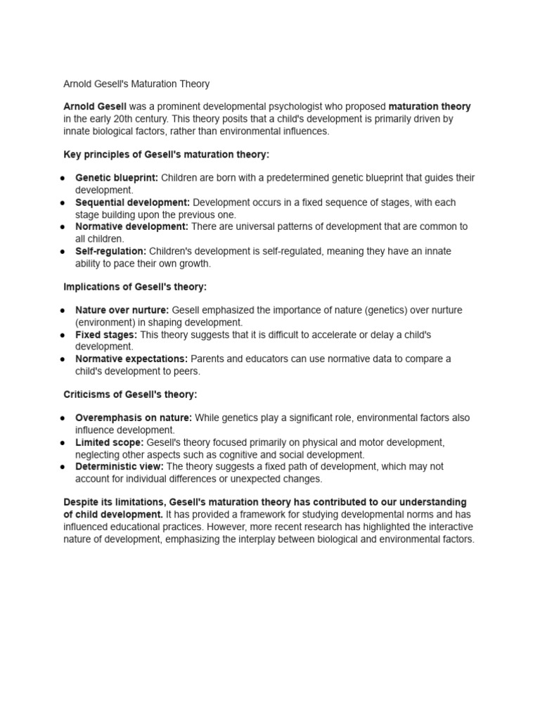 Maturation Theory (Arnold Gisell) | PDF