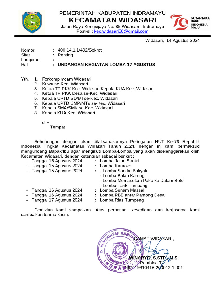 Surat Undangan Mengikuti Lomba | PDF