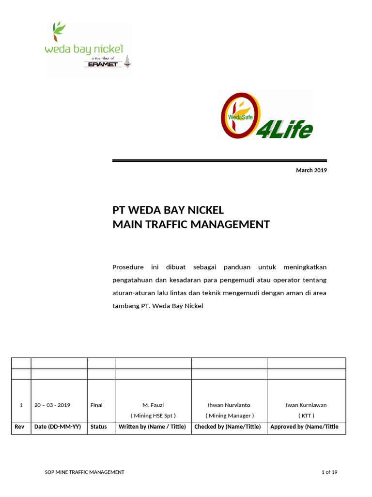 SOP Main Traffic Management 2019 Rev01 | PDF
