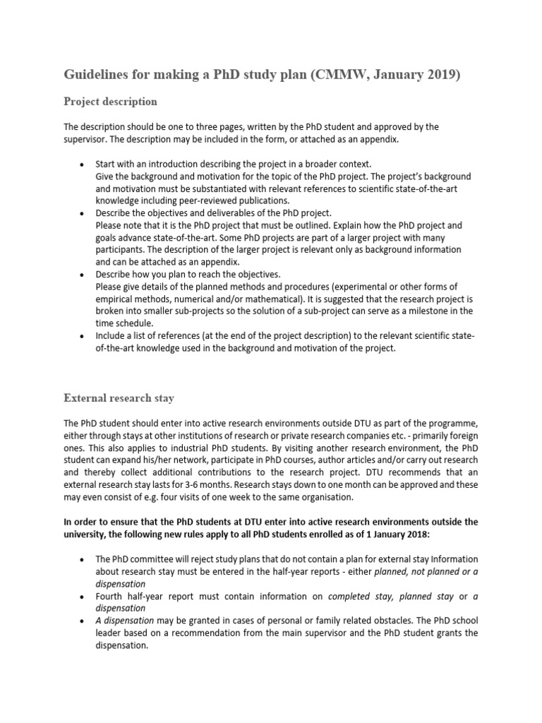 Guidelines For Making A PHD Study Plan CMMW January 2019 | PDF