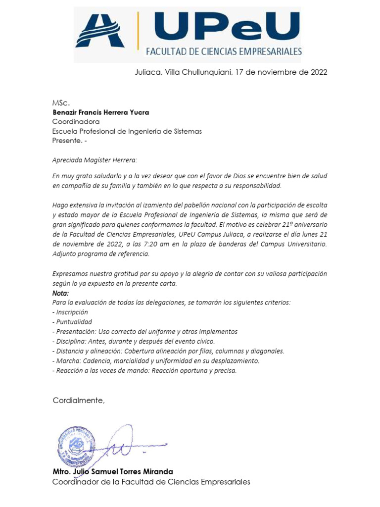 Invitación - MSc. Benazir Francis Herrera Yucra | PDF