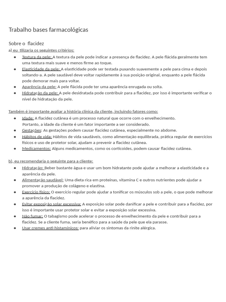 Trabalho Bases Farmacológicas | PDF