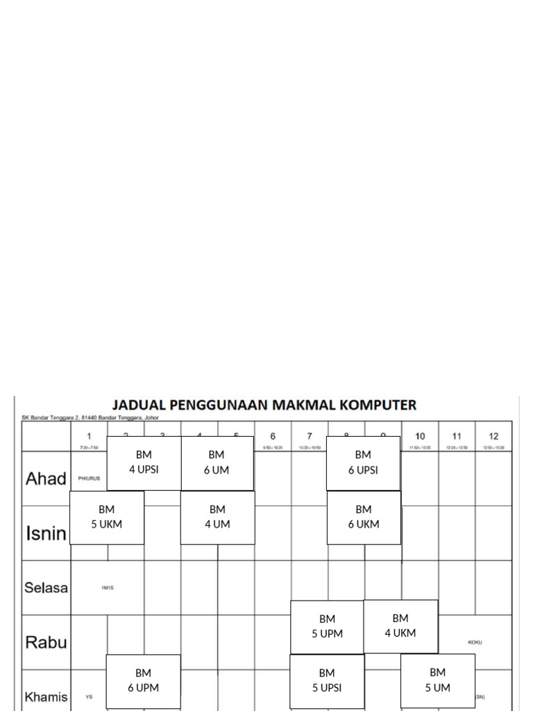 Jadual Penggunaan Makmal Komputer Sesi 2023 | PDF