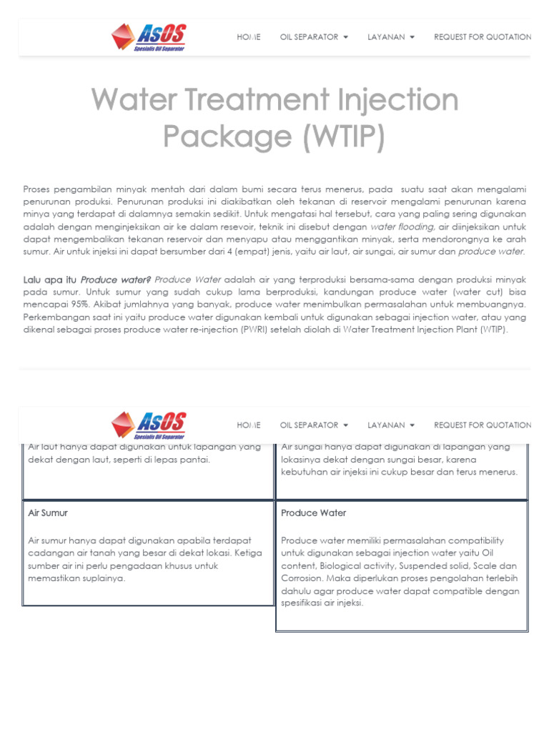 Water Treatment Injection Package (WTIP) - Oil Separator | PDF