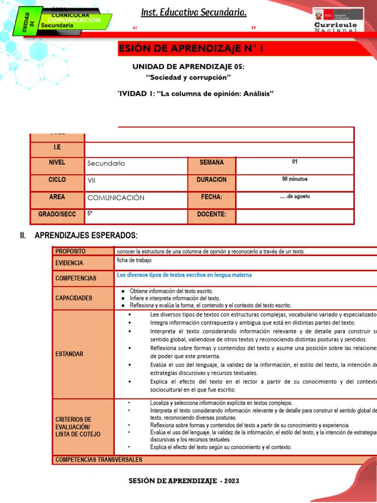 5º Com Ses 1 Un 5 Sem 01 - 2023 | PDF