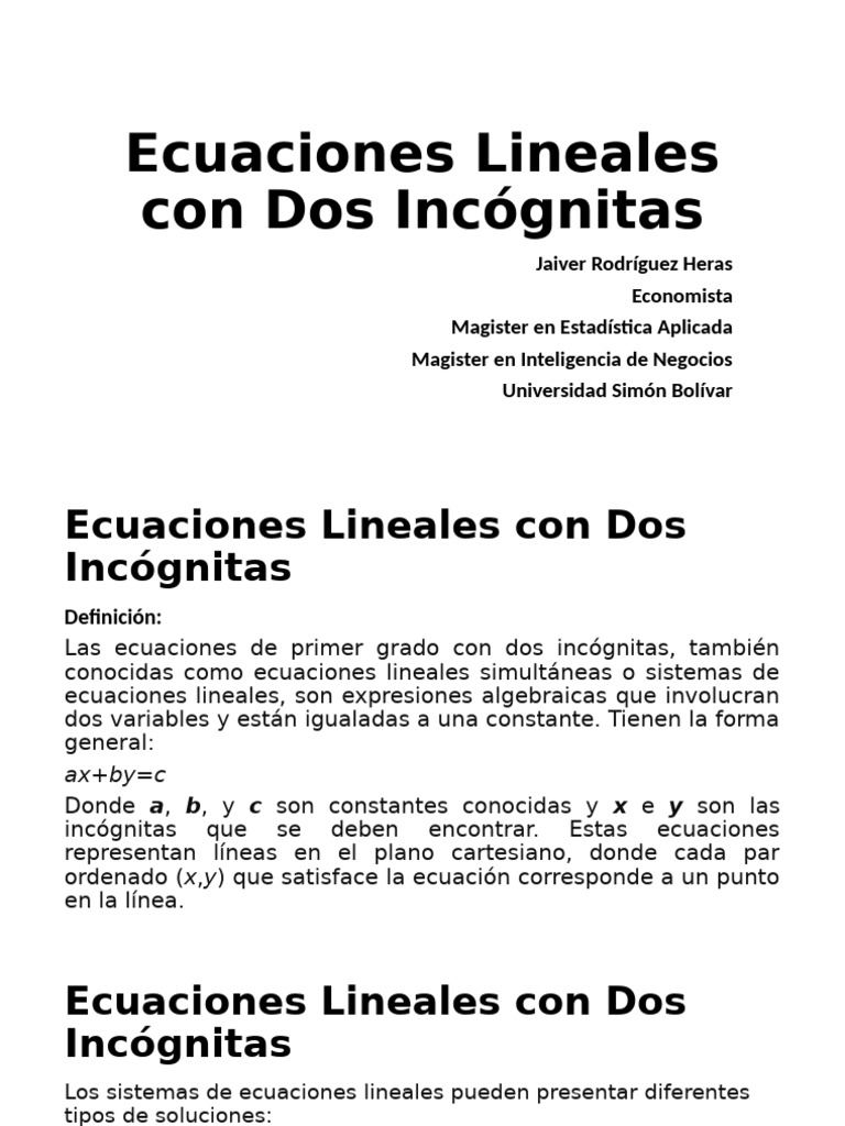 Ecuaciones lineales con dos incognitas | PDF