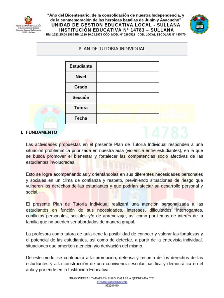 PLAN TUTORIAL INDIVIDUAL | PDF