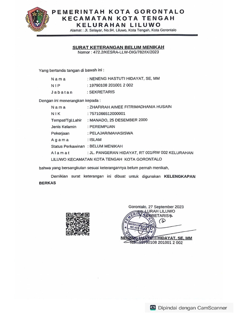 Surat Keterangan Belum Menikah | PDF