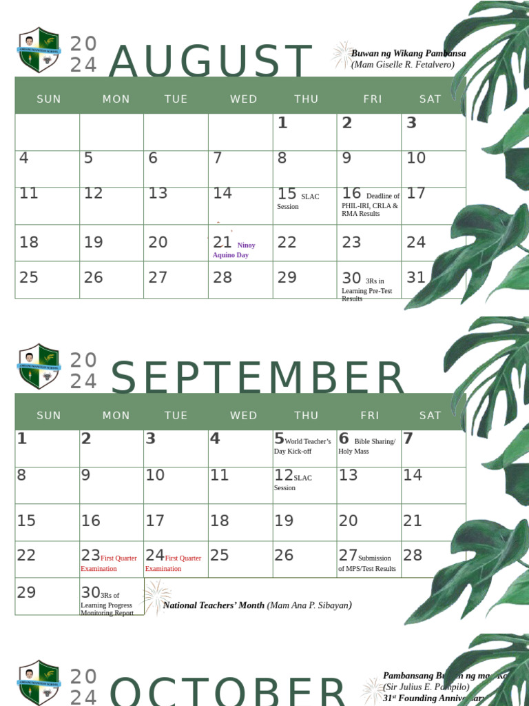 SY 2024 2025 Calendar | PDF