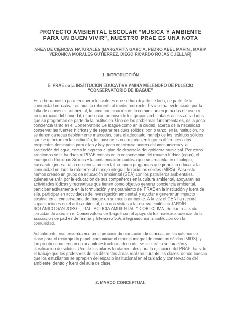 Proyecto Ambiental Escolar | PDF