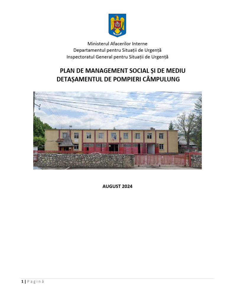 Plan de Management Social Și de Mediu Detașamentul de Pompieri Câmpulung | PDF