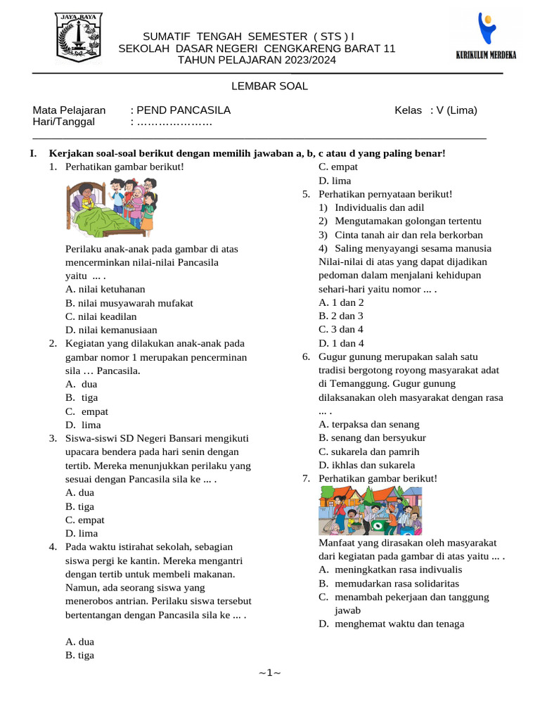 Kelas 5 PTS1 Pendidikan Pancasila | PDF