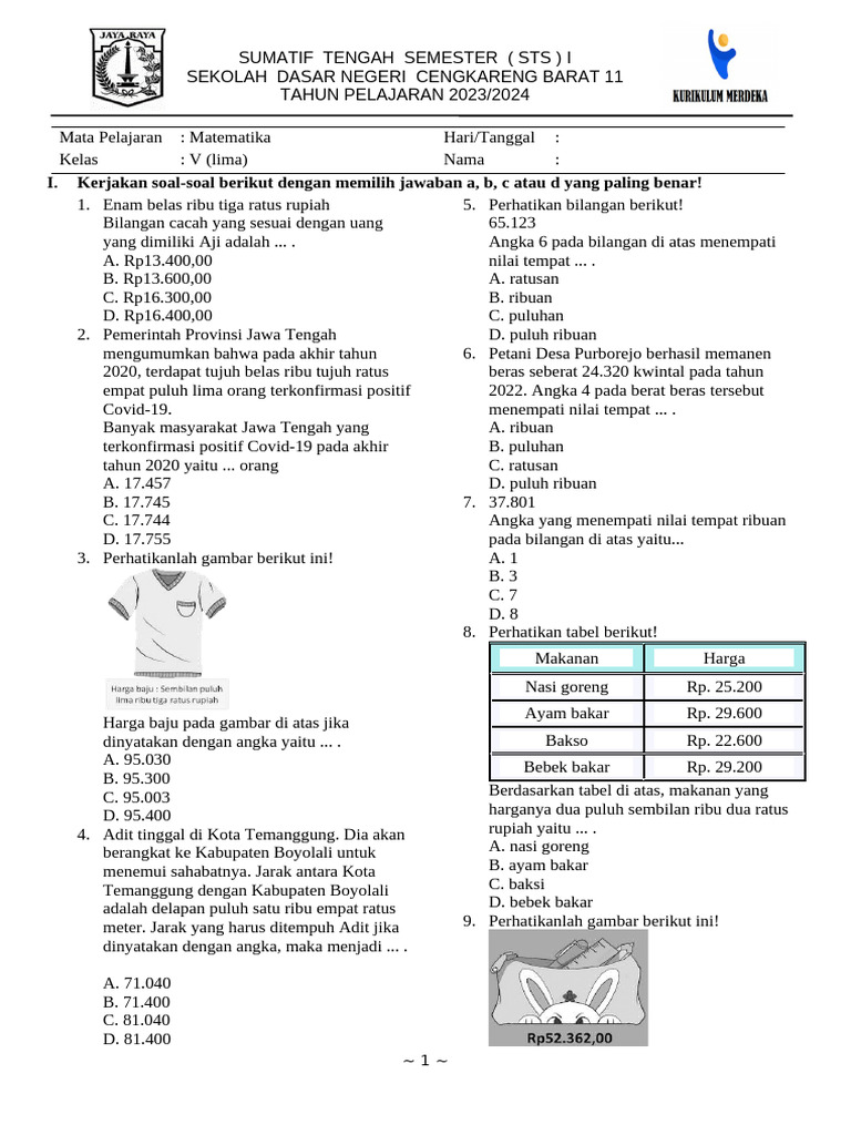 Kelas 5 PTS1 Matematika | PDF