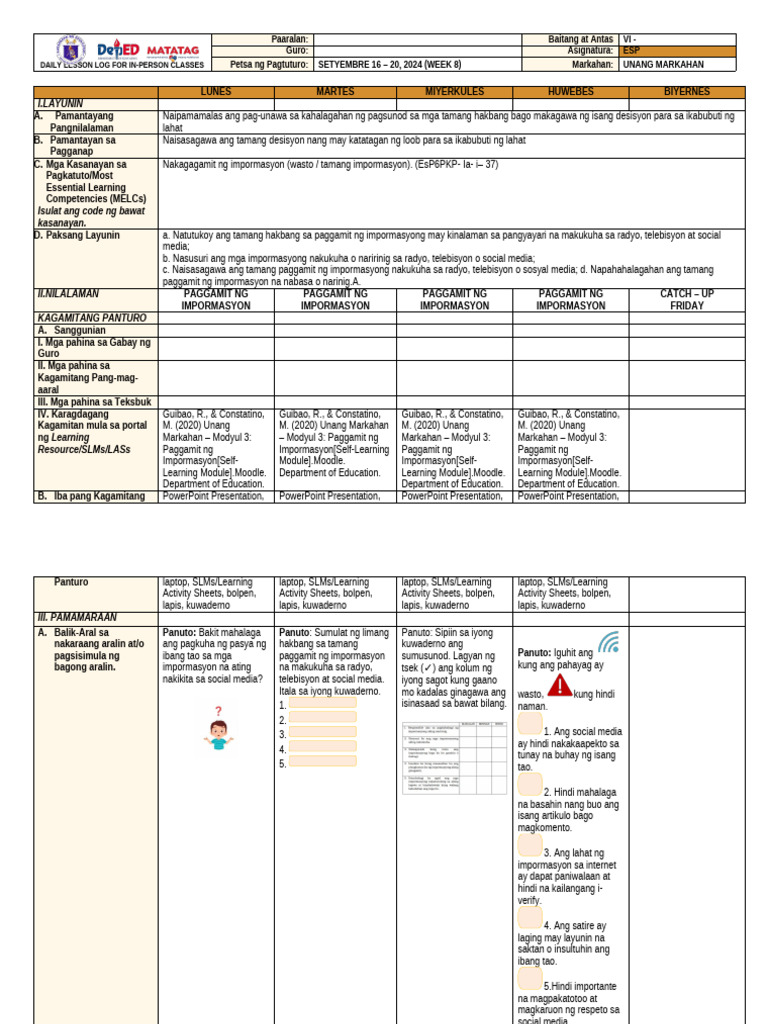 G6 Q1W8 DLL ESP (MELCs) | PDF