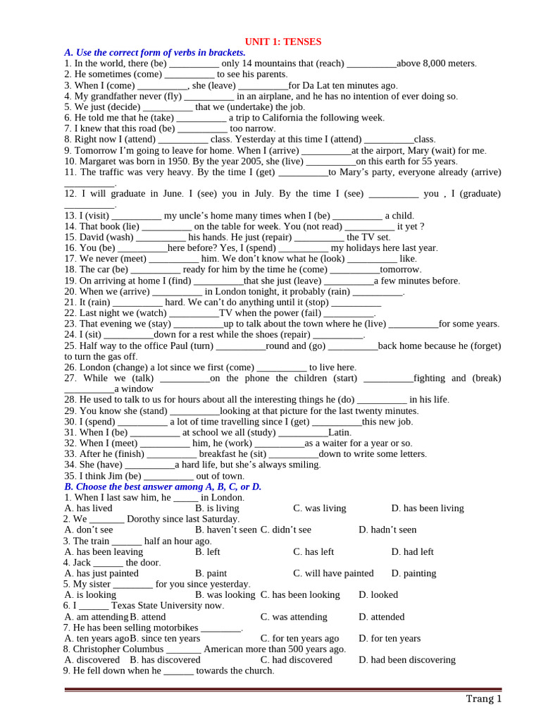 E9 - Chuyên Đề Tenses | PDF