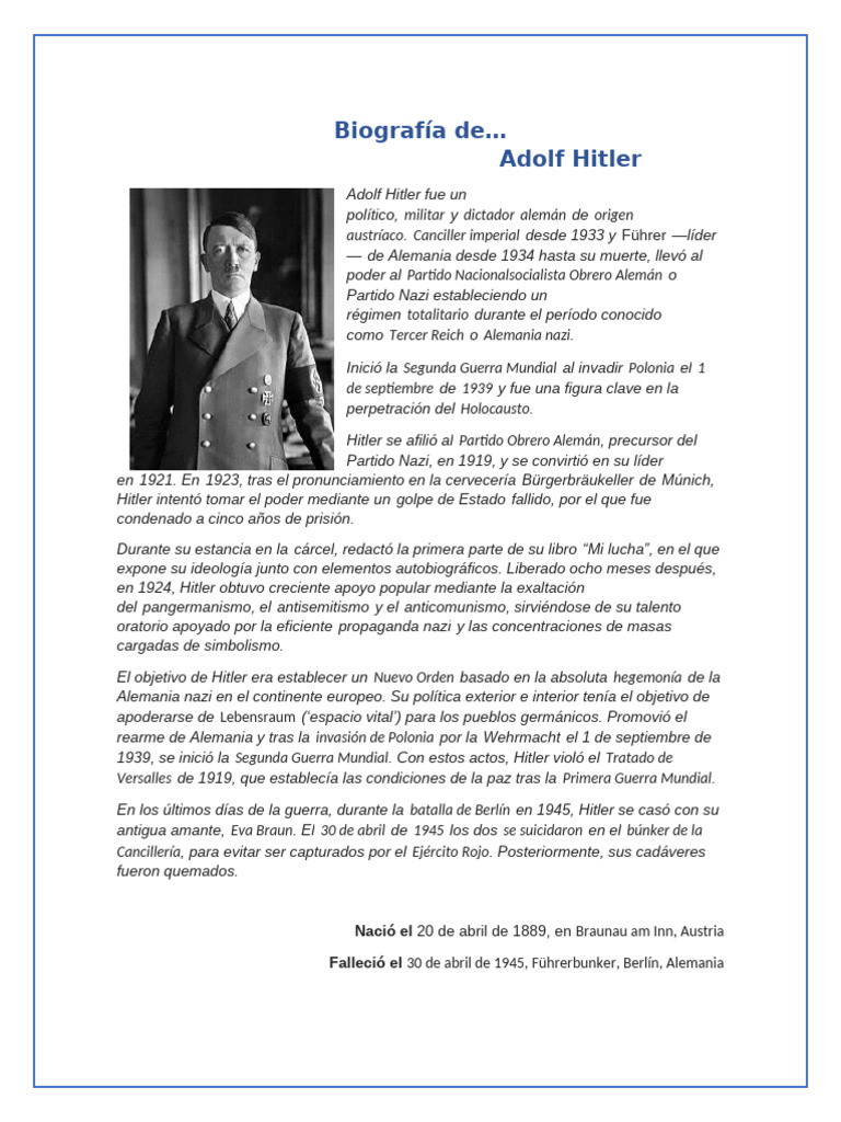 Biografia de Adolf Hitler 3333 | PDF