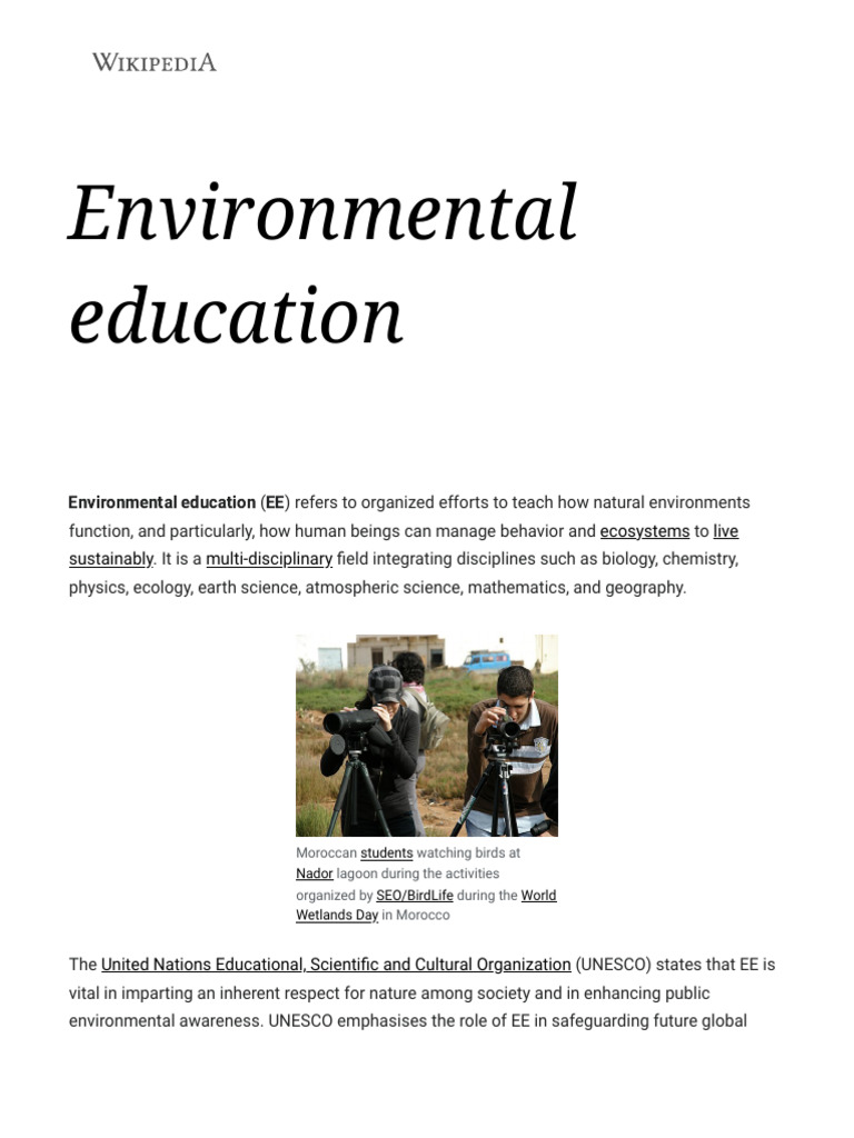 Environmental Education - Wikipedia | PDF