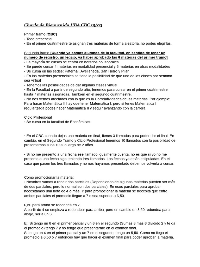 Charla de Bienvenida UBA CBC 15-03 | PDF