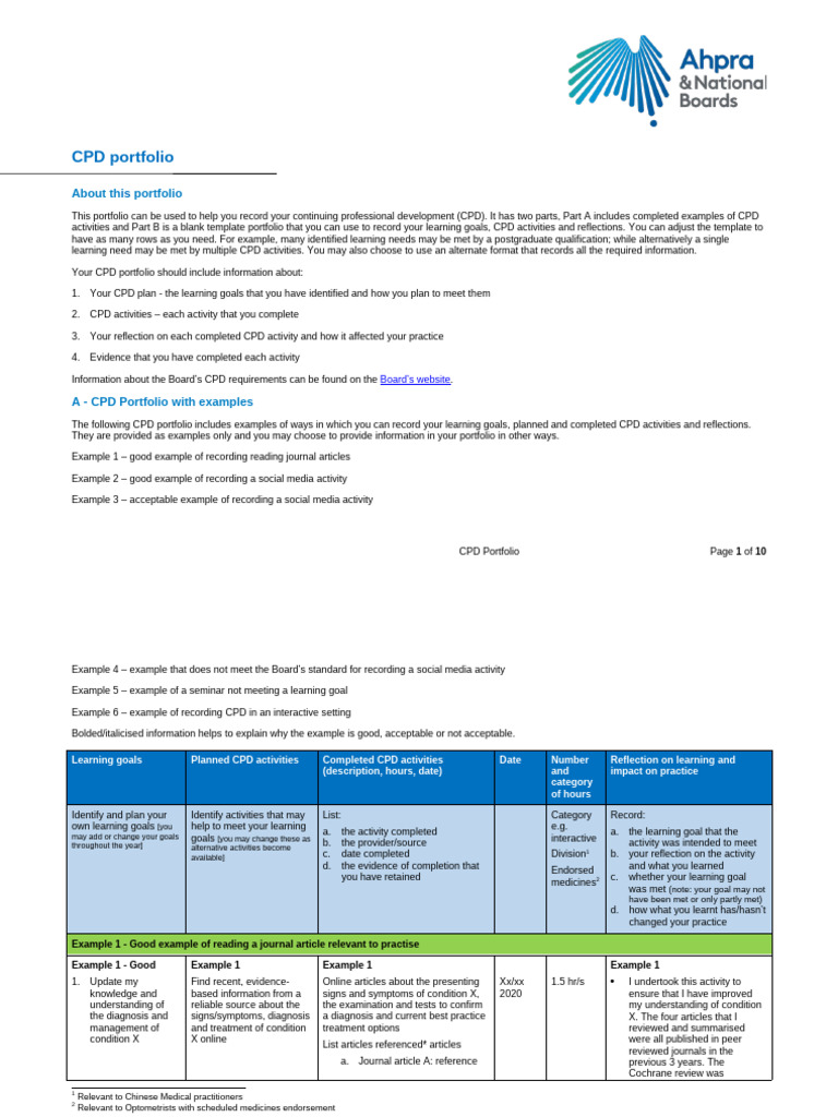 AHPRA CPD Record Template v2.0.v2.0 | PDF