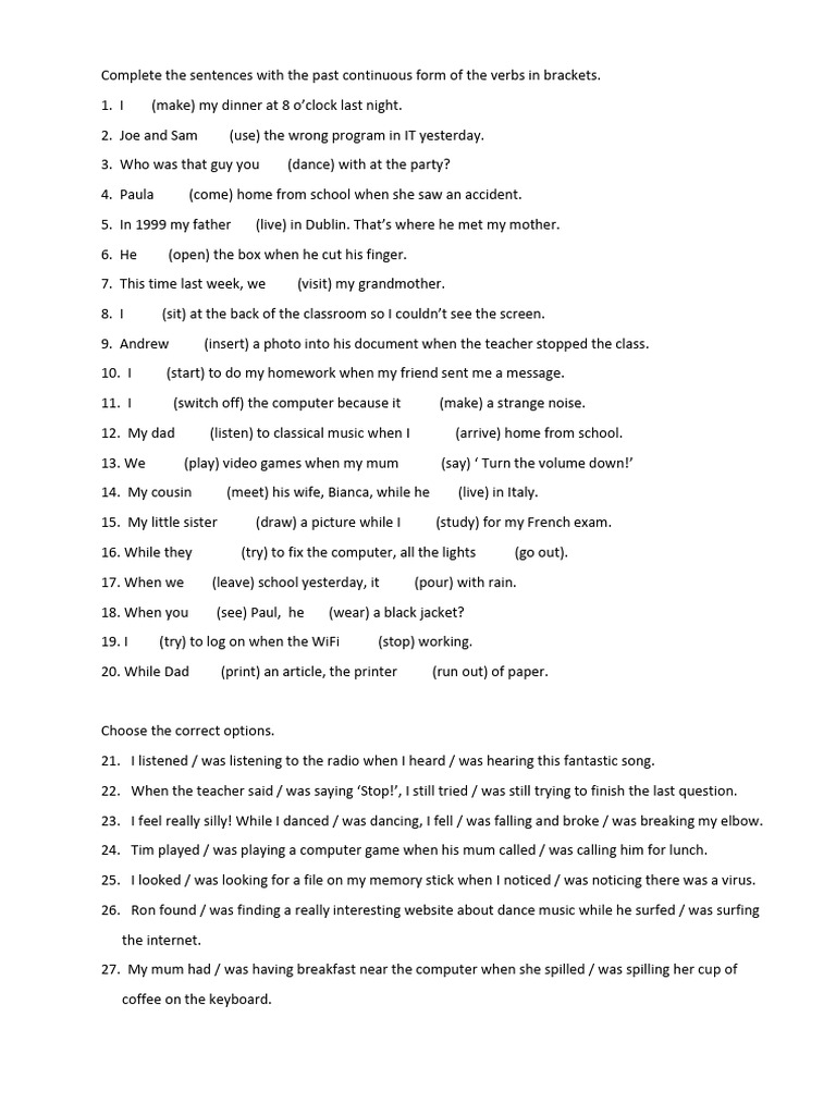 Past Simple or Past Continuous Exercise | PDF | Art