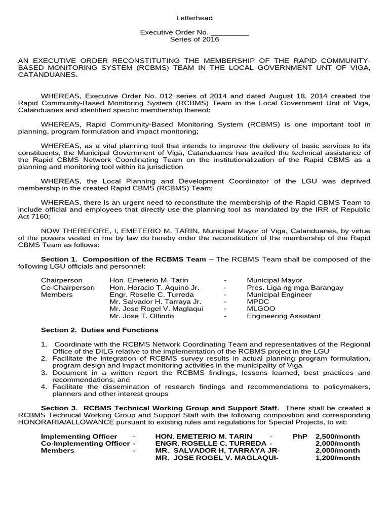 Exe Order RCBMS | PDF