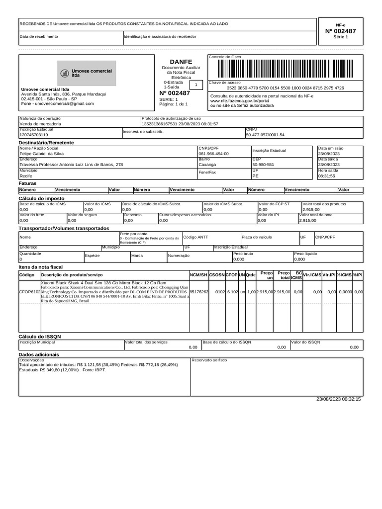 Nota Fiscal BR | PDF