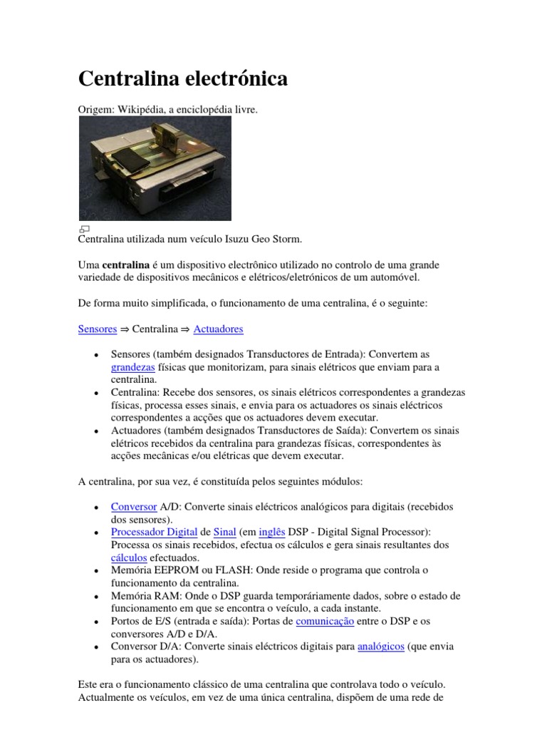 Função e Estrutura da Centralina Eletrônica | PDF | Processador de ...