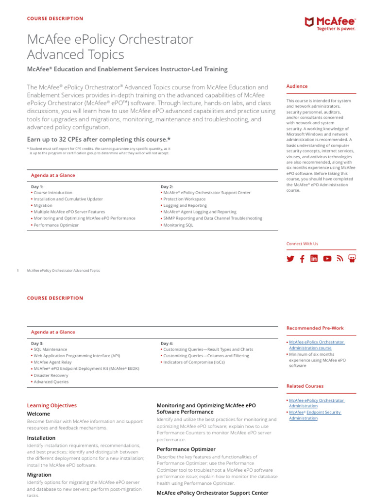 Mcafee Epolicy Orchestrator Advanced Topics: Mcafee Education and ...