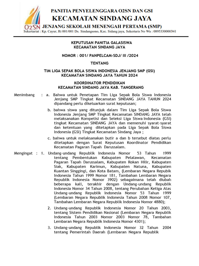 SK TIM Dan PESERTA GSI KEC SINDANG JAYA | PDF